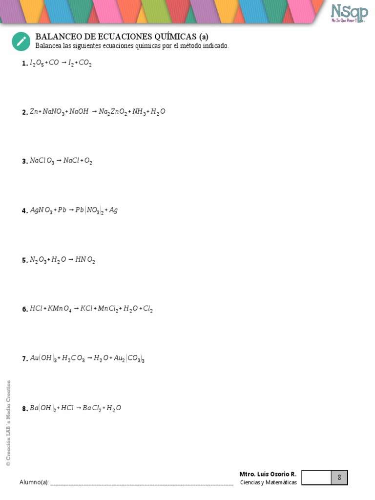 Balanceo de Ecuaciones Quimicas | PDF | Ciencia y matemática