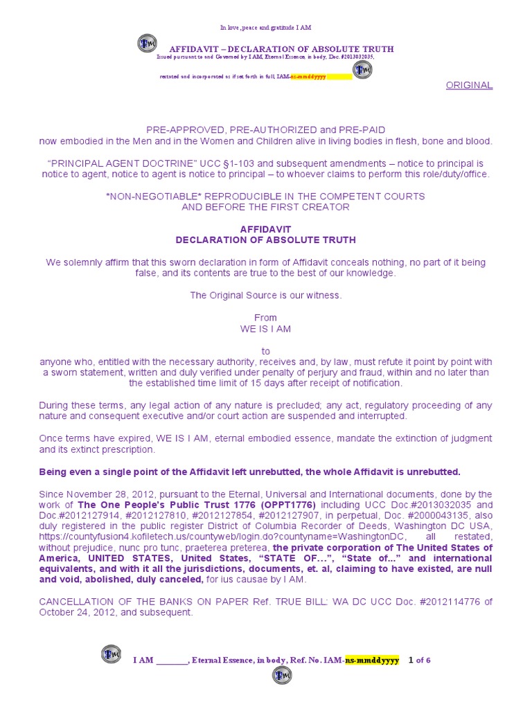 Affidavit - Absolute Truth Declaration | PDF | Truth | Affidavit