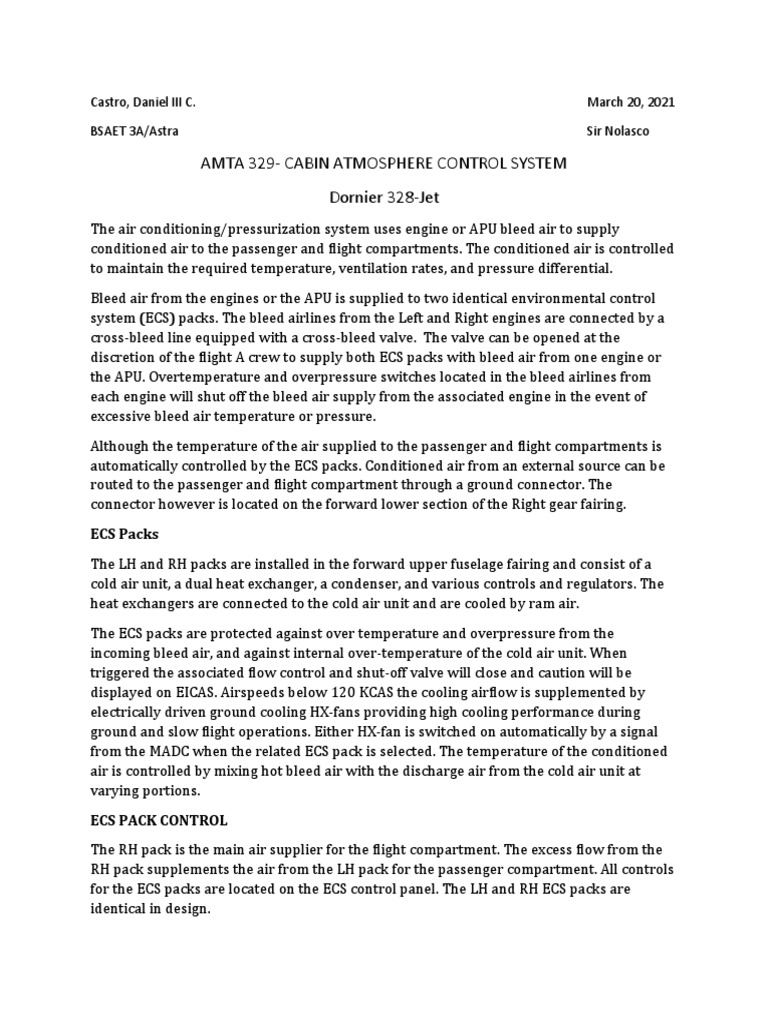 Amta 329-Cabin Atmosphere Control System Dornier 328-Jet | PDF ...