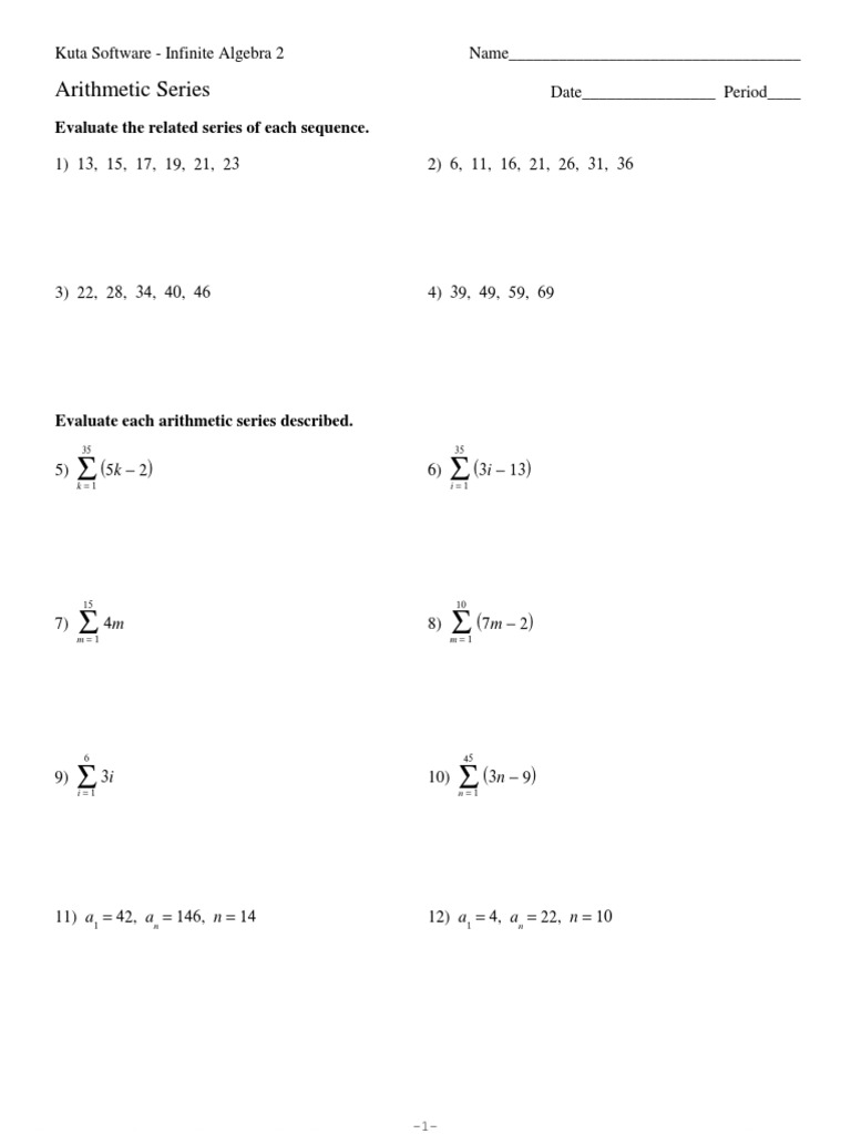 Arithmetic Series Evaluate The Related Series Of Each Sequence Pdf