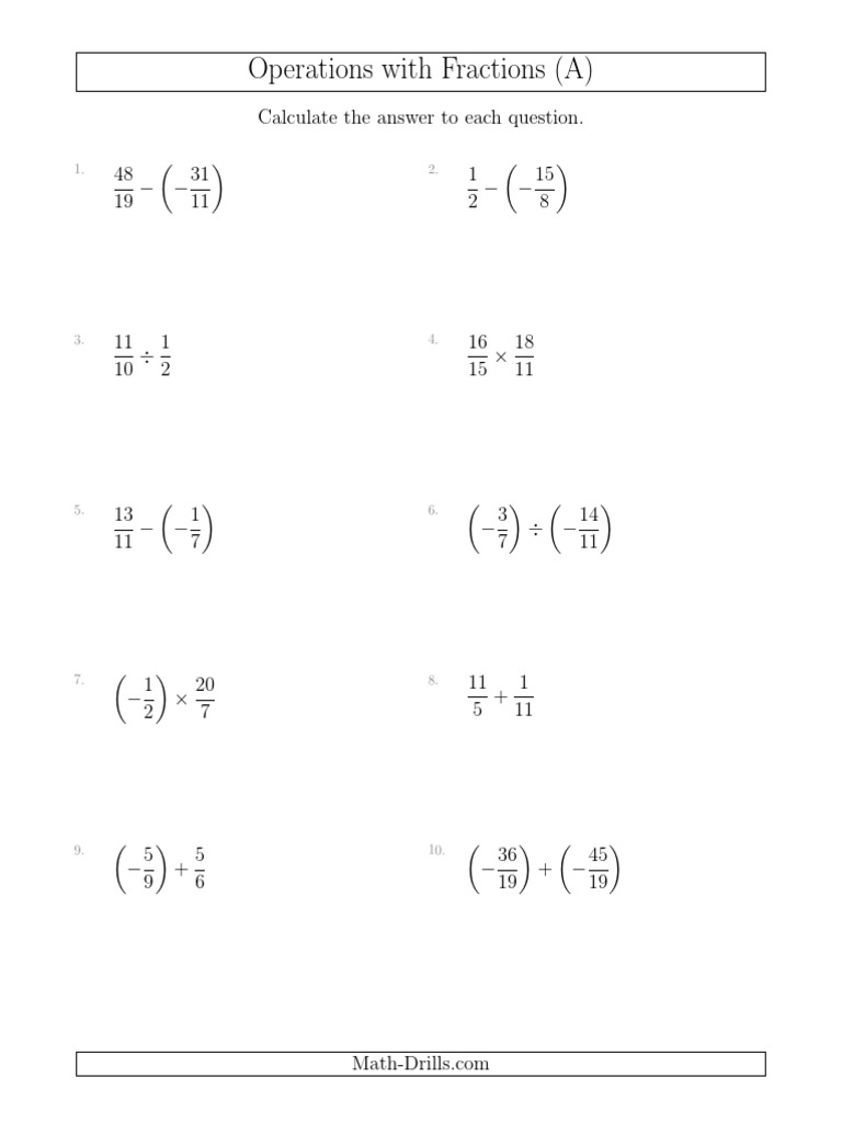 Fraction Operations Practice Worksheet | PDF | Numbers | Lexicology