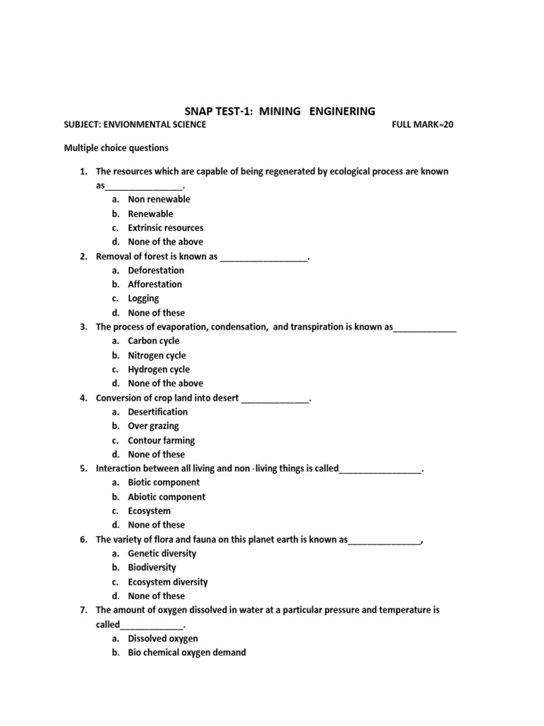 Snap Test 1 Envionmental Science | PDF