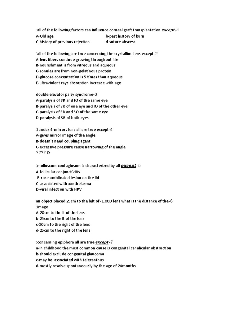 Prometric Exam | PDF | Cataract | Clinical Medicine
