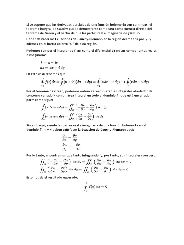Teorema de Cauchy y Ecuaciones de Cauchy-Riemann | PDF | Métodos y ...