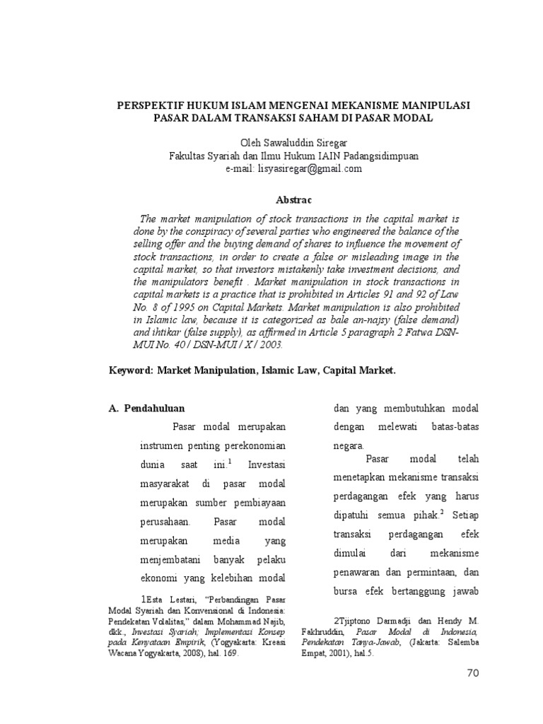 Hukum Islam dan Manipulasi Pasar Saham | PDF | Pengelolaan Keuangan & Uang