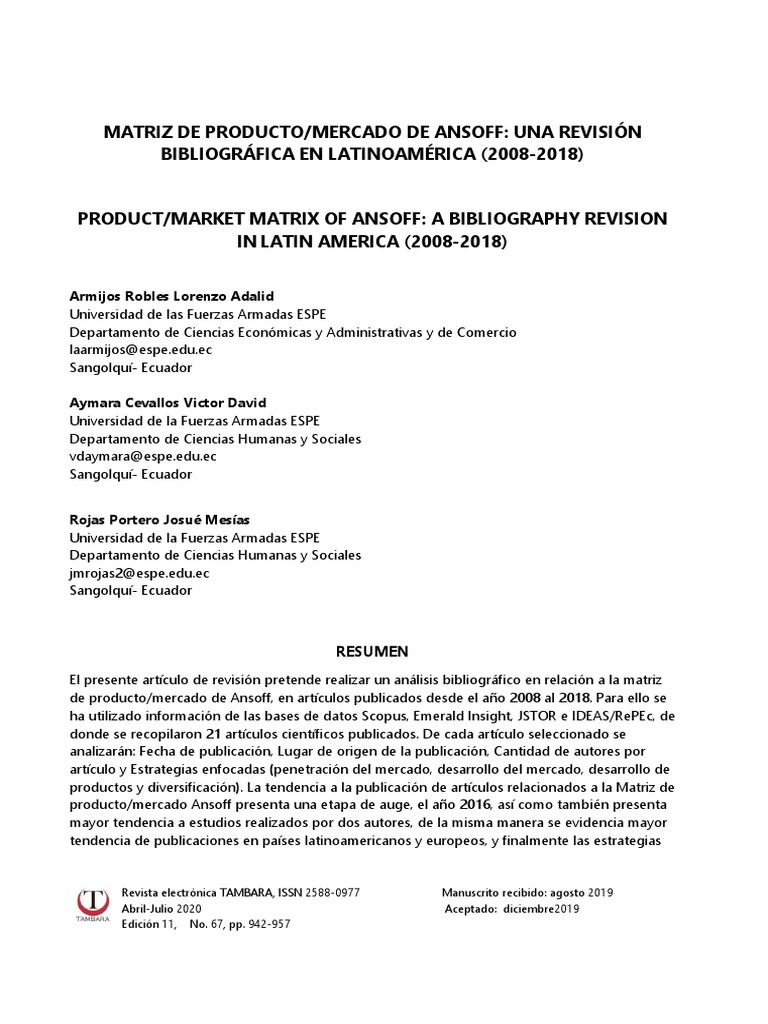 Matriz de Producto Mercado de Ansoff - Armijos - Aymara - Rojas | PDF ...