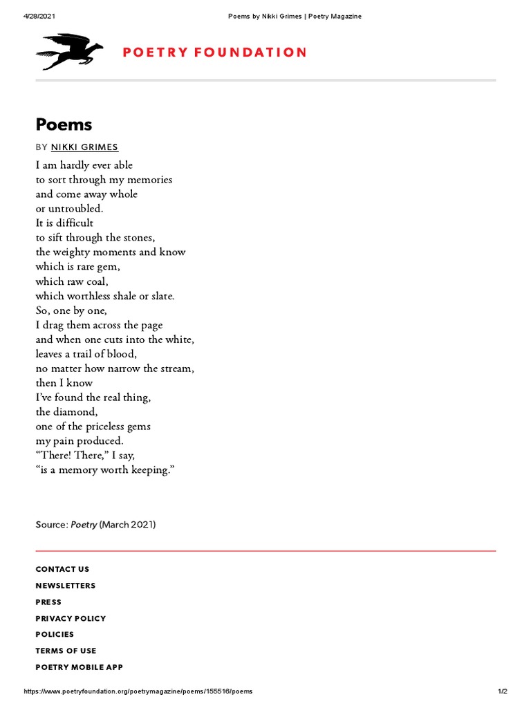 Poems by Nikki Grimes - Poetry Magazine | PDF
