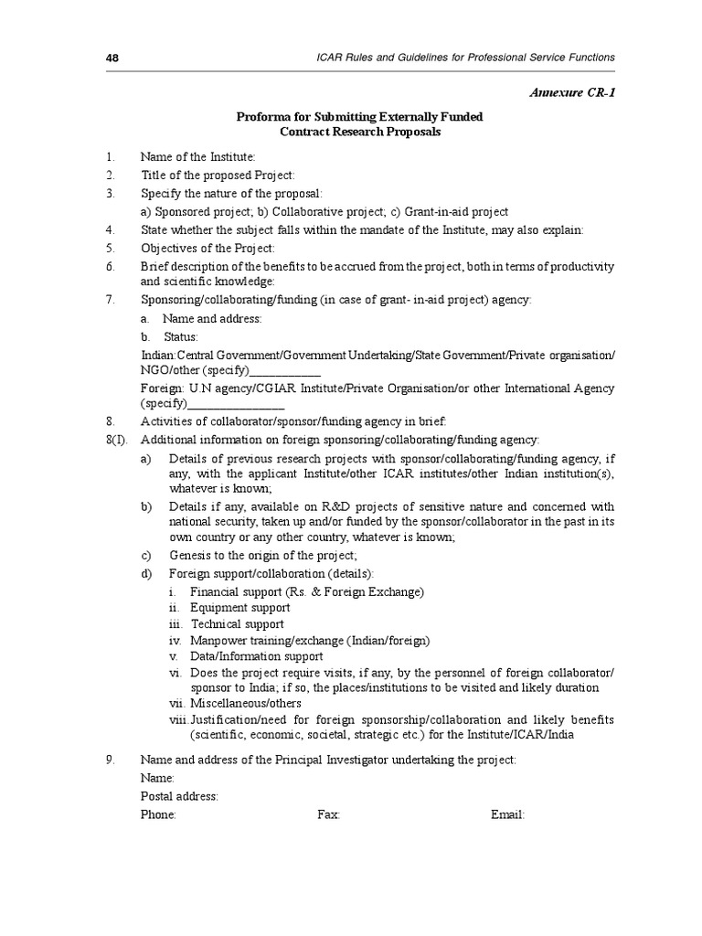 Proforma For Submitting Externally Funded Contract Research Proposals ...
