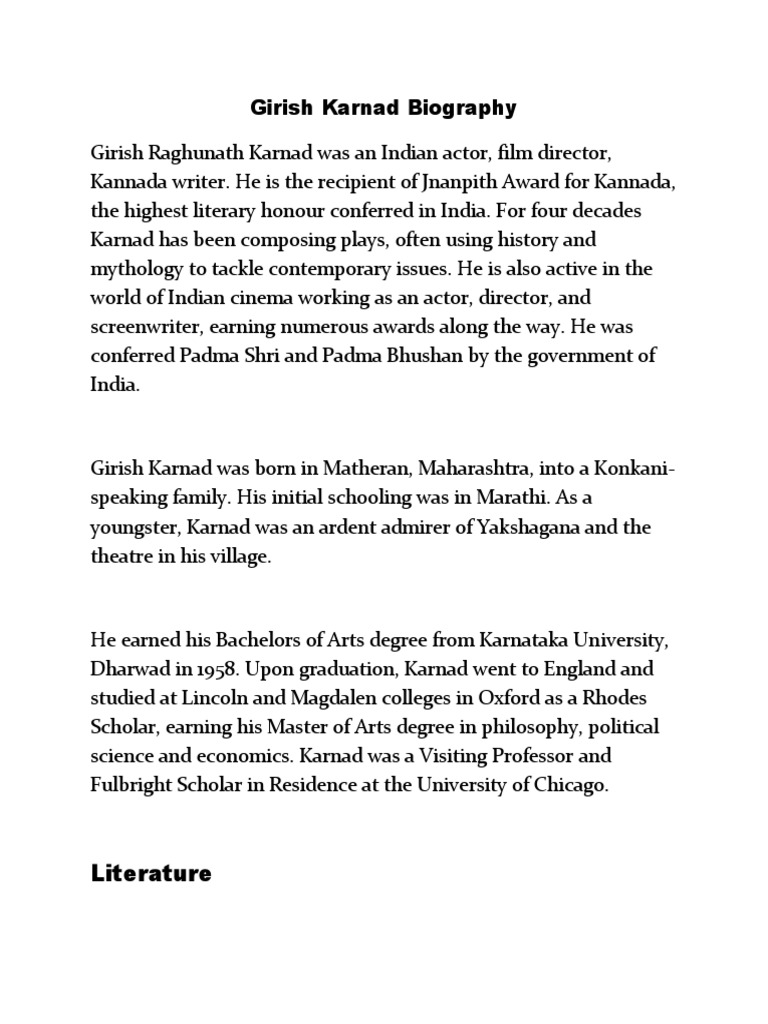 Biography of Girish Karnad | PDF