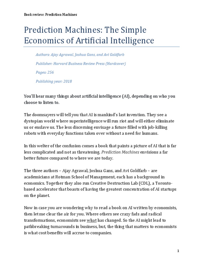 Prediction Machines The Simple Economics | PDF | Artificial ...