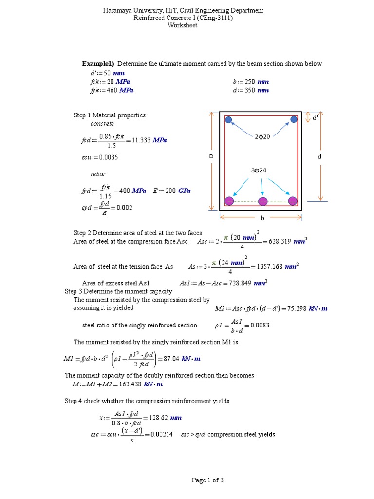 D' FCK B Fyk D: Example1) Determine The Ultimate Moment Carried by The ...