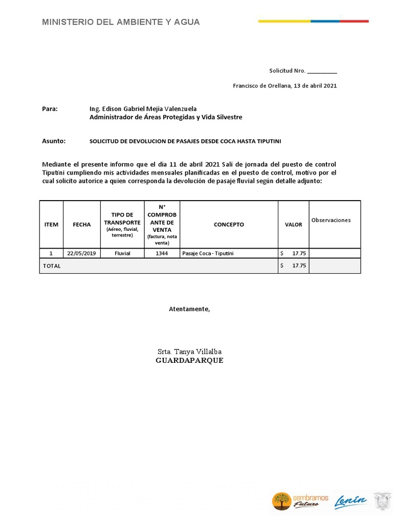 Formato Devolución de Pasajes | PDF