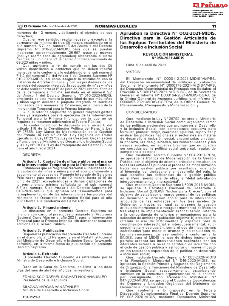 Aprueban La Directiva N 002 2021 Midis Directiva para La G Resolucion ... Aprueban La Directiva N 002 2021 Midis Directiva para La G Resolucion ...