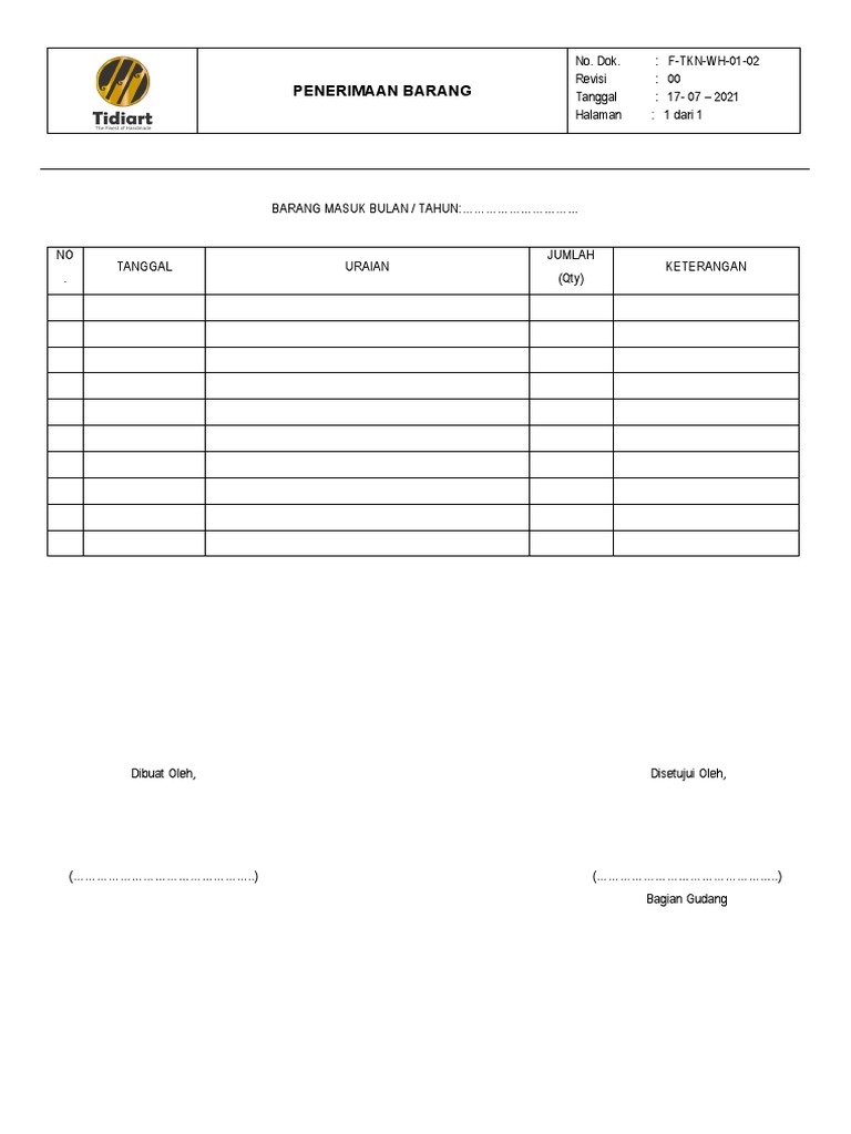 F-TKN-WH-01-02 Formulir Penerimaan Barang | PDF