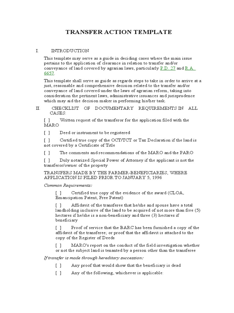 Transfer Action Template | PDF | Deed | Interest