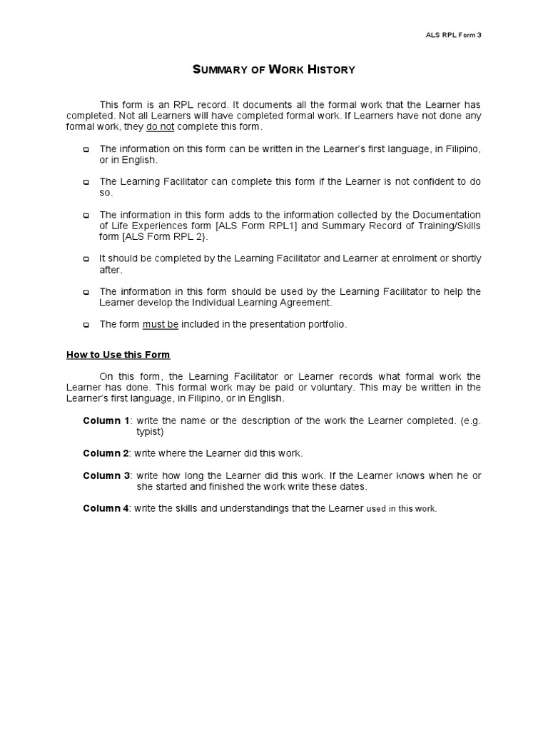 Als RPL Form 3: Used in This Work | Download Free PDF | Learning ...