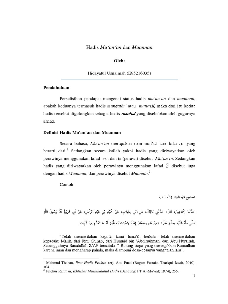 Perbedaan Hadis Mu'an'an dan Muannan | PDF