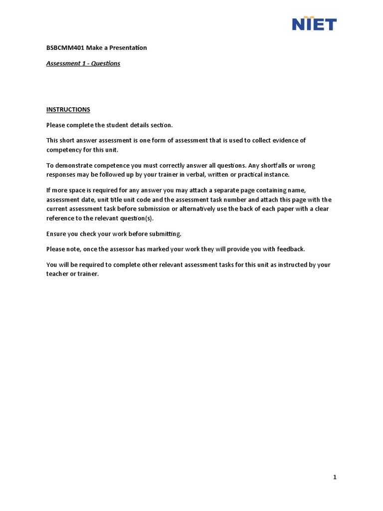 BSBCMM401 Assessment 1 | PDF | Question | Competence (Human Resources)