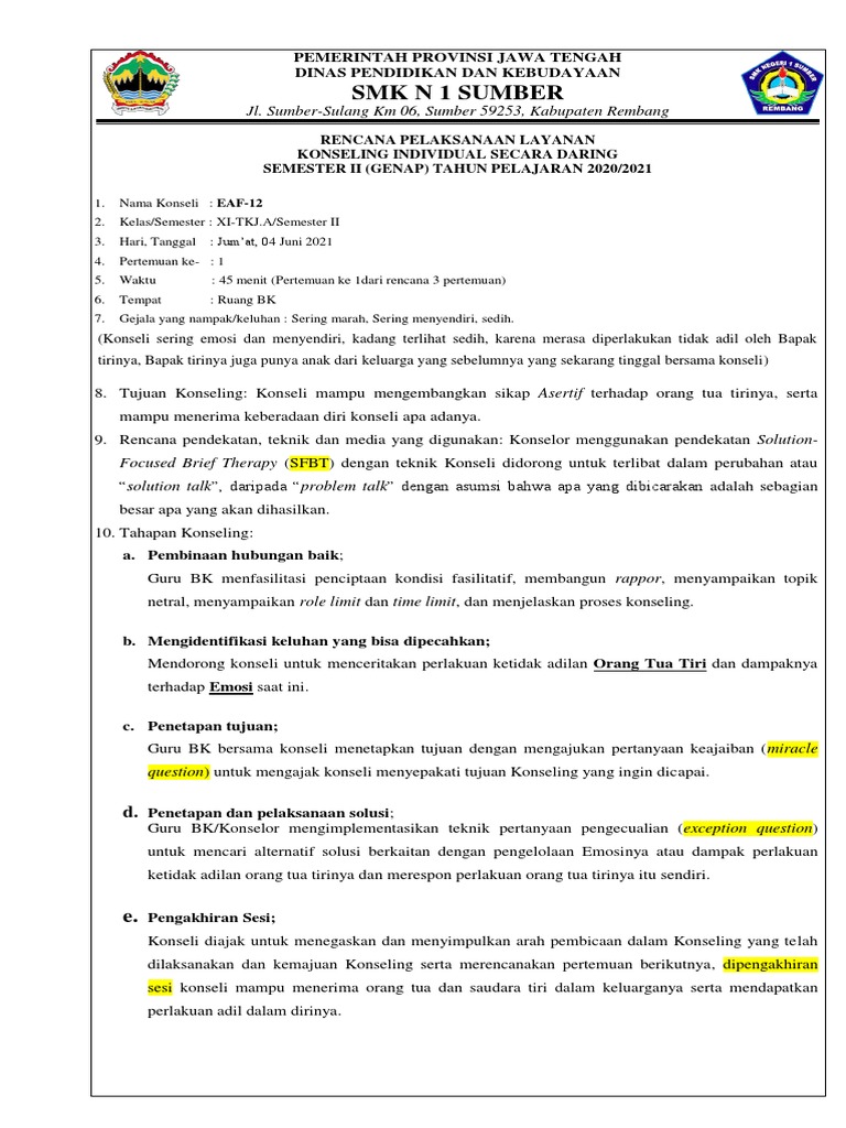 Pendekatan Solution Focused Brief Therapy - Individual | PDF