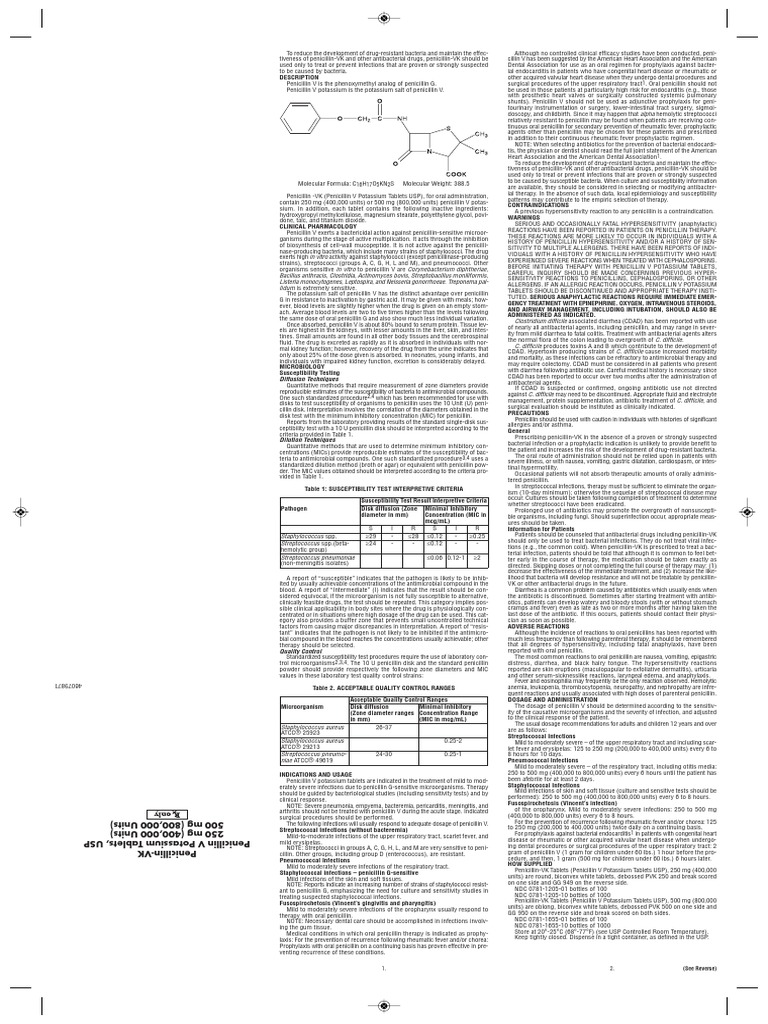 Phenoxymethyl Penicillin Penicillin V Tablet Prescribing Information ...