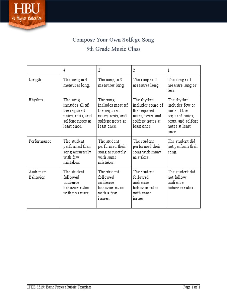 Orellana Solfege Song Rubric | PDF | Language Arts & Discipline