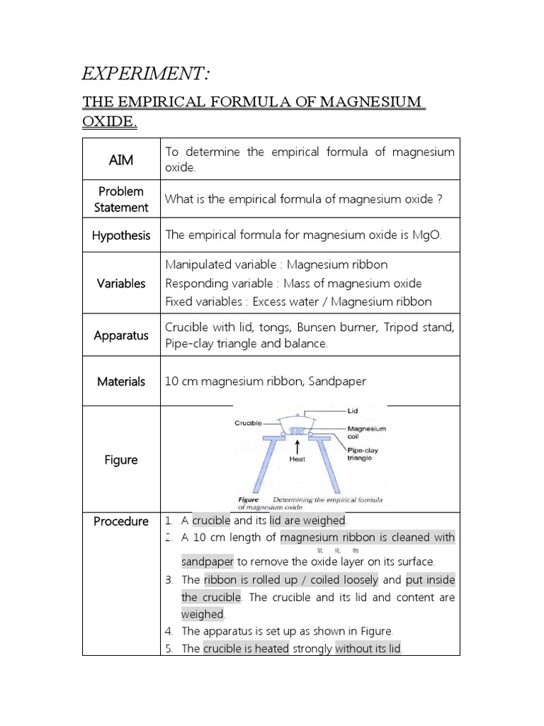 The Empirical Formula of Magnesium Oxide | PDF | Magnesium | Oxide