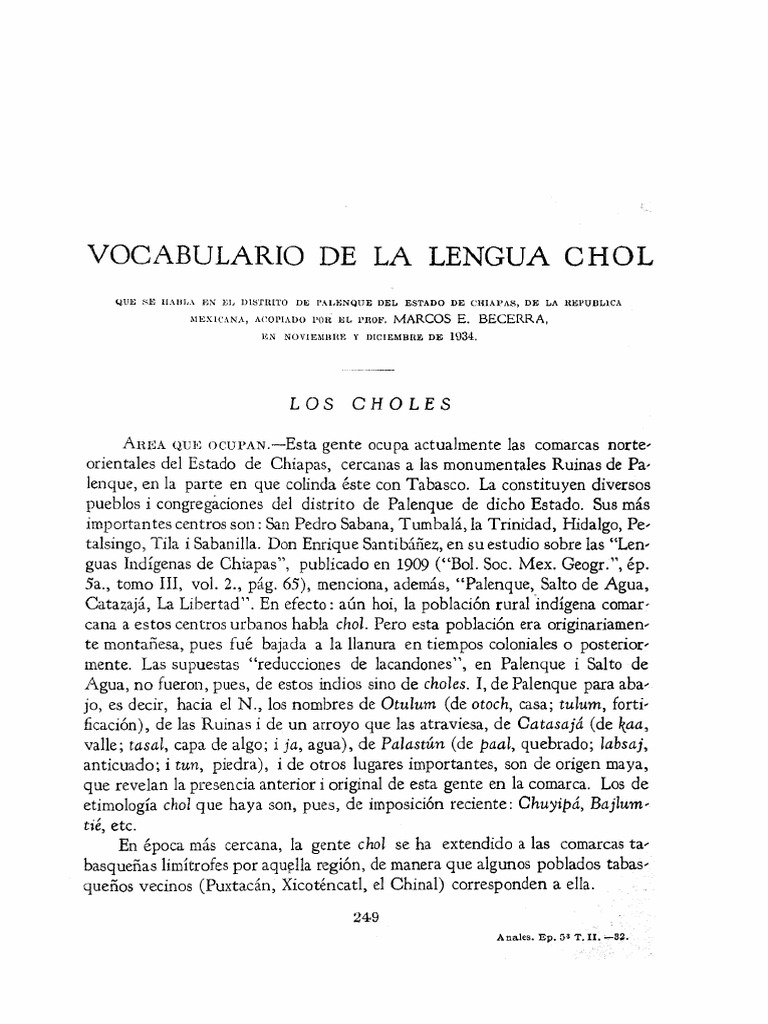 Vocabulario de la lengua chol que habla el pueblo de Palenque del ...