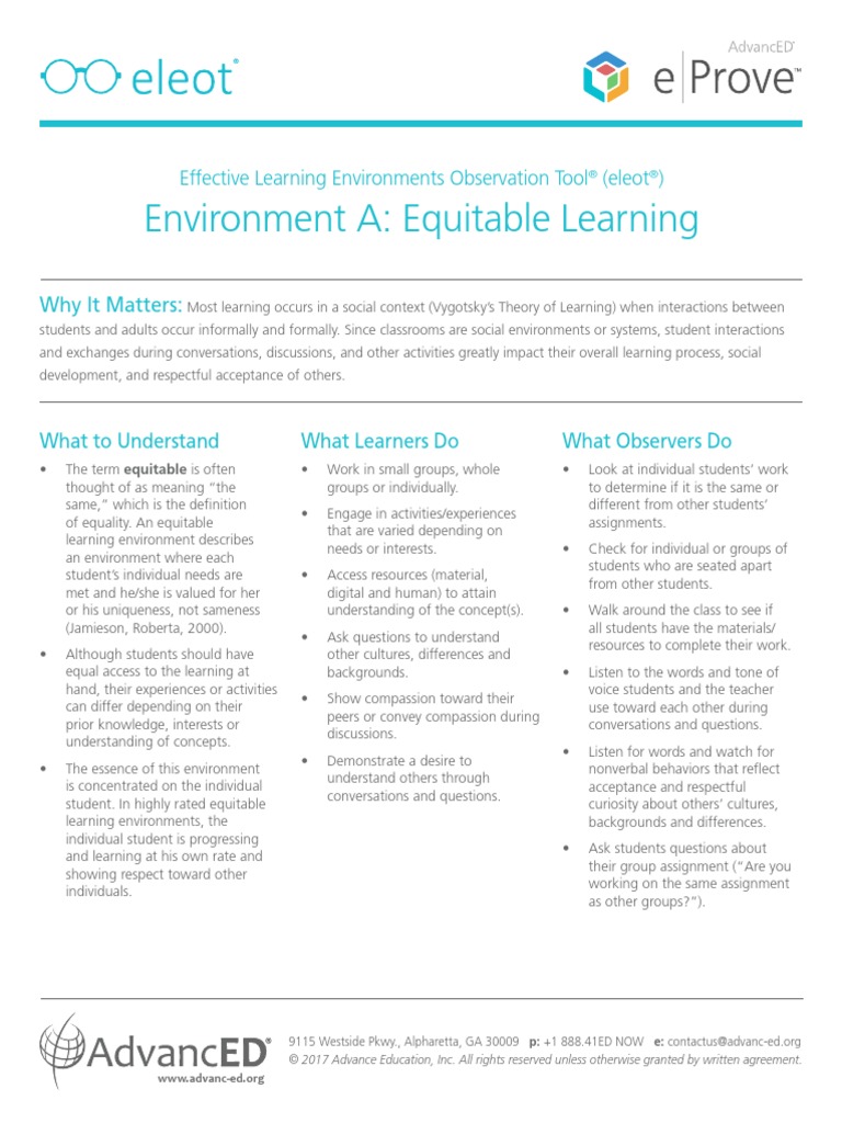 Environment A: Equitable Learning: Effective Learning Environments ...