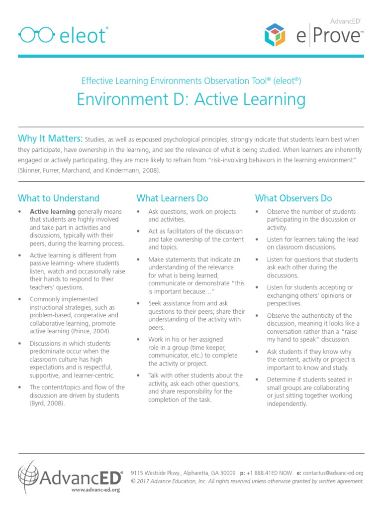 Environment D: Active Learning: Effective Learning Environments ...