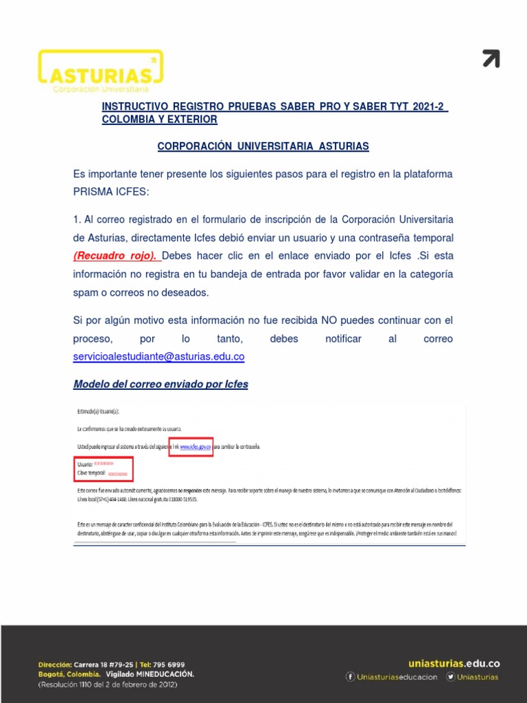 Instructivo Inscripción Pruebas Saber Pro y Tyt 2021-2 Colombia-Exterior | PDF | Contraseña