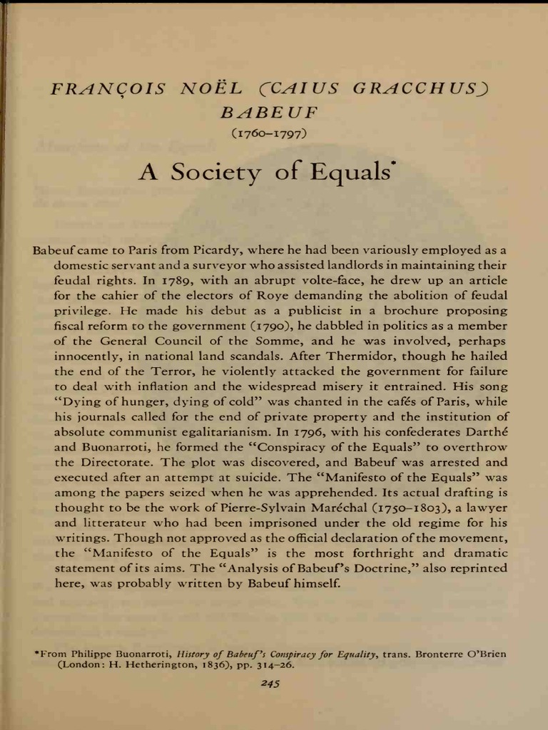 Babeuf - ''Society of Equals'' (1796) | PDF