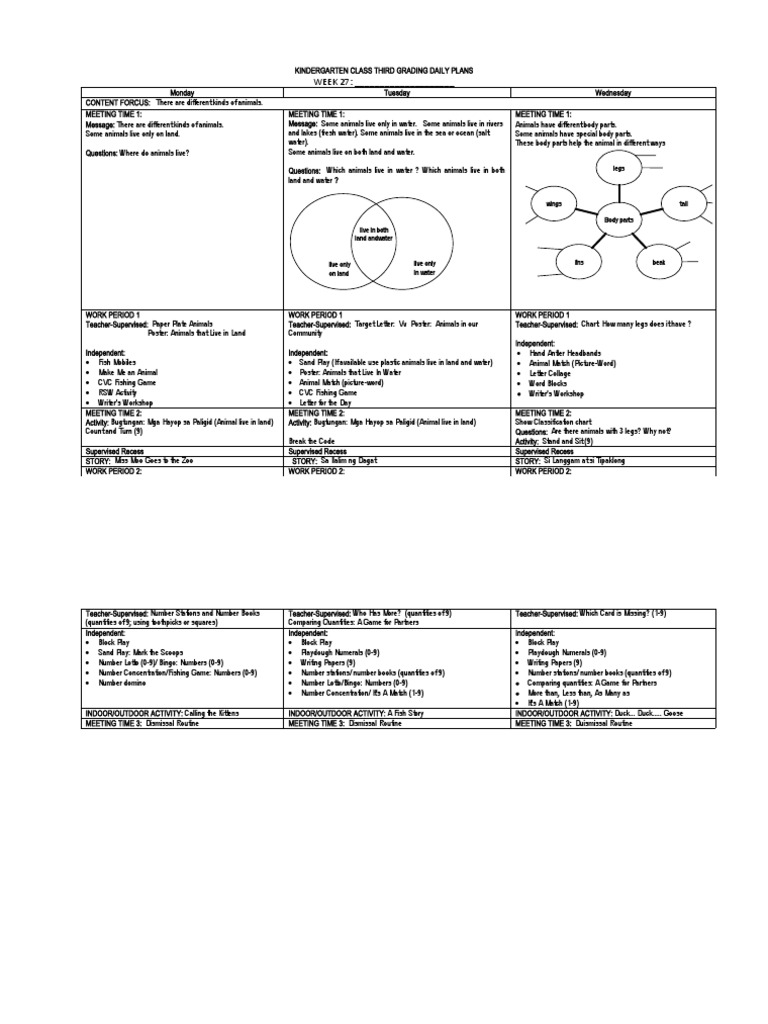 Kindergarten Animal Classification Plans | PDF