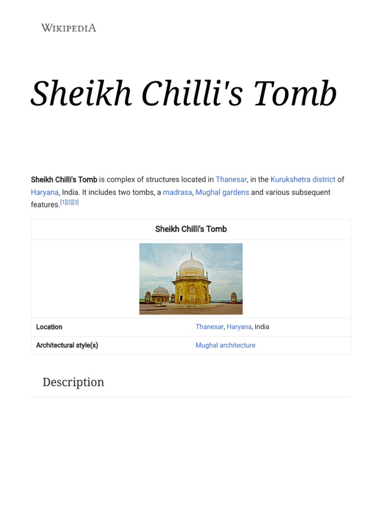 Sheikh Chilli's Tomb - Wikipedia | PDF | Art