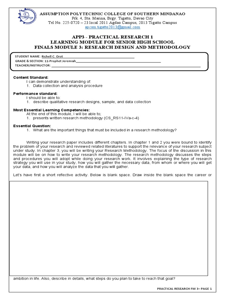 PR1 FM3 Research Methodology | PDF | Qualitative Research | Survey ...