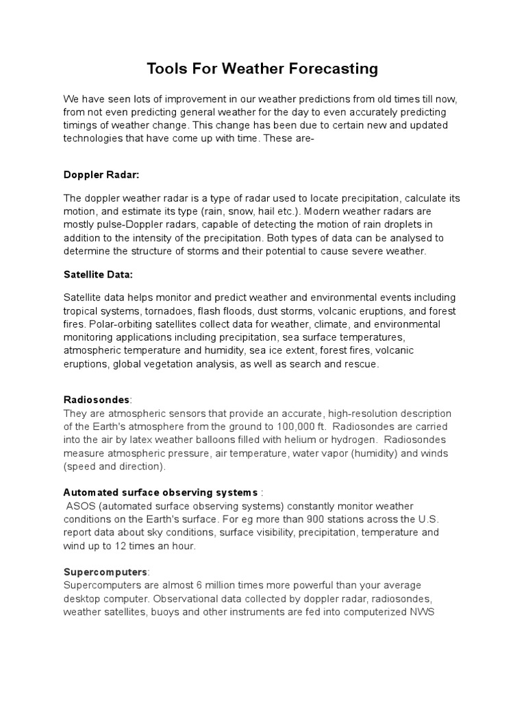 Tools For Weather Forecasting | PDF | Weather Forecasting | Weather