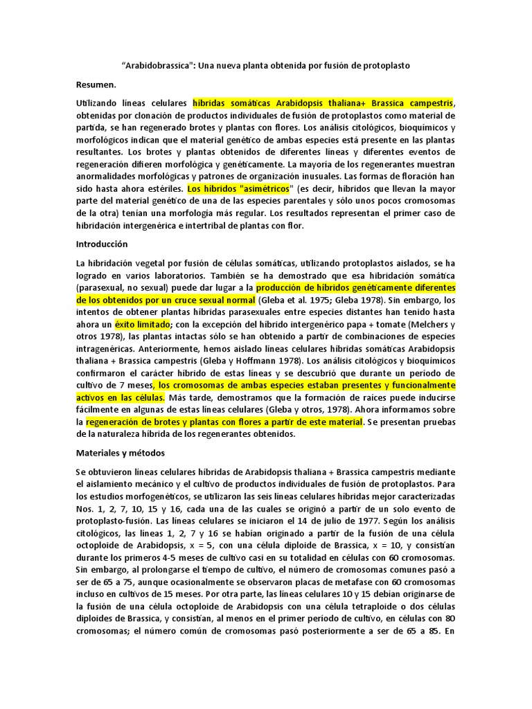 Protoplasto | PDF | Biología Celular) | Híbrido (biología)