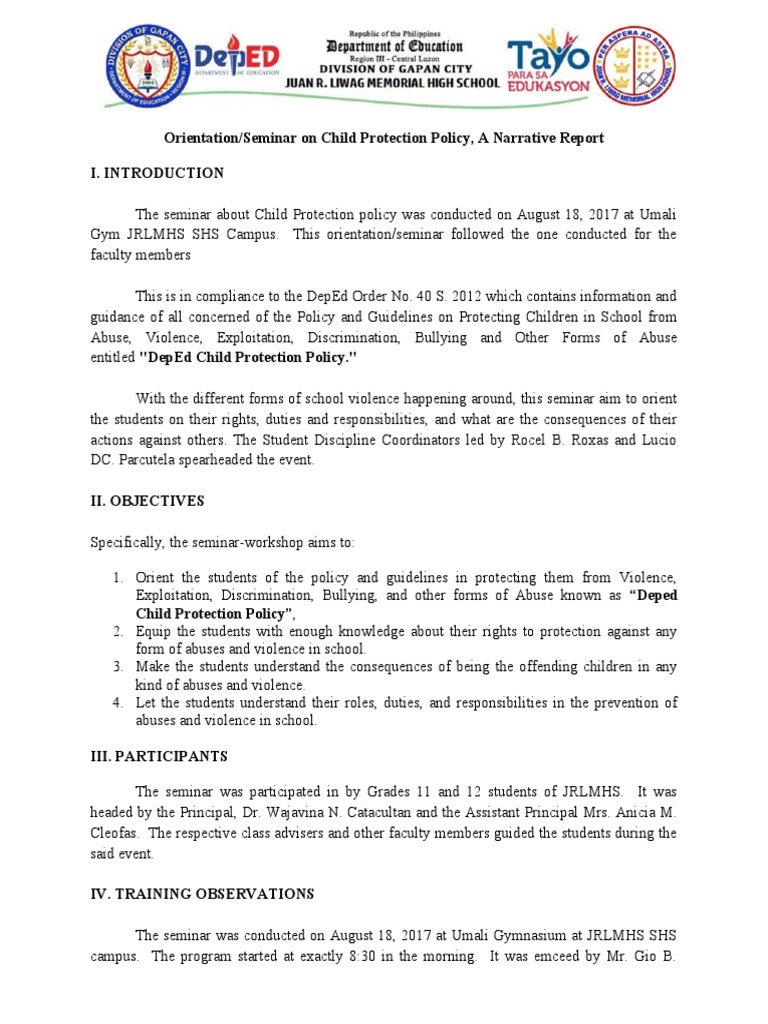 Narrative-Report Student Protection Policy For Students Retrieved | PDF ...