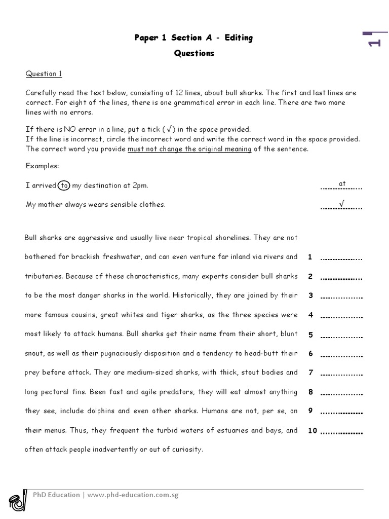 Paper 1 Section A - Editing Questions | PDF | Hiking | Sharks