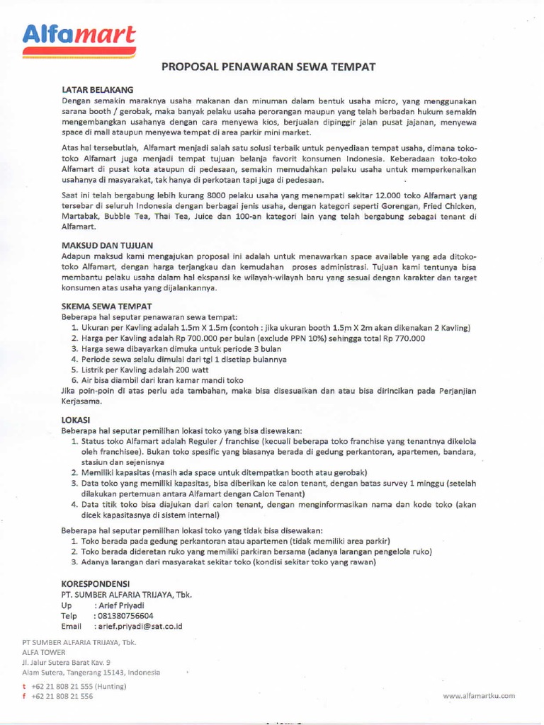 Proposal Penawaran Sewa Tempat Alfamart | PDF