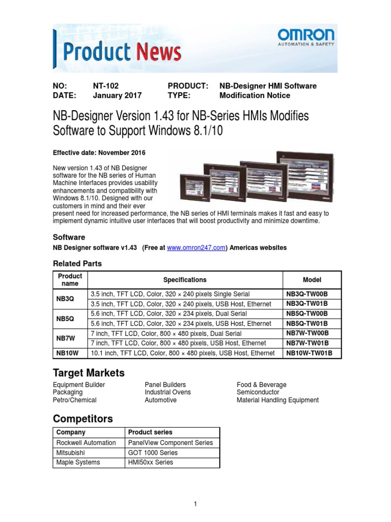 Nb-Designer Version 1.43 For Nb-Series Hmis Modifies Software To ...