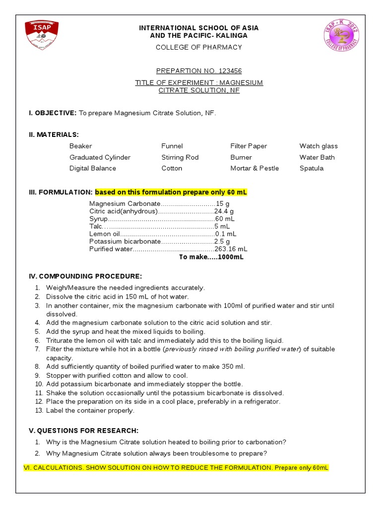 Sample Template Group Submission Laboratory Experiment | PDF | Solution ...