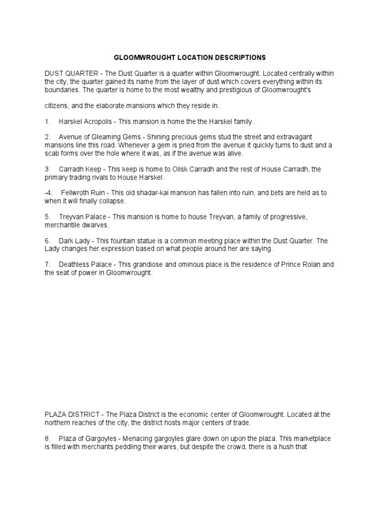 Gloomwrought Location Descriptions | PDF | Social Science