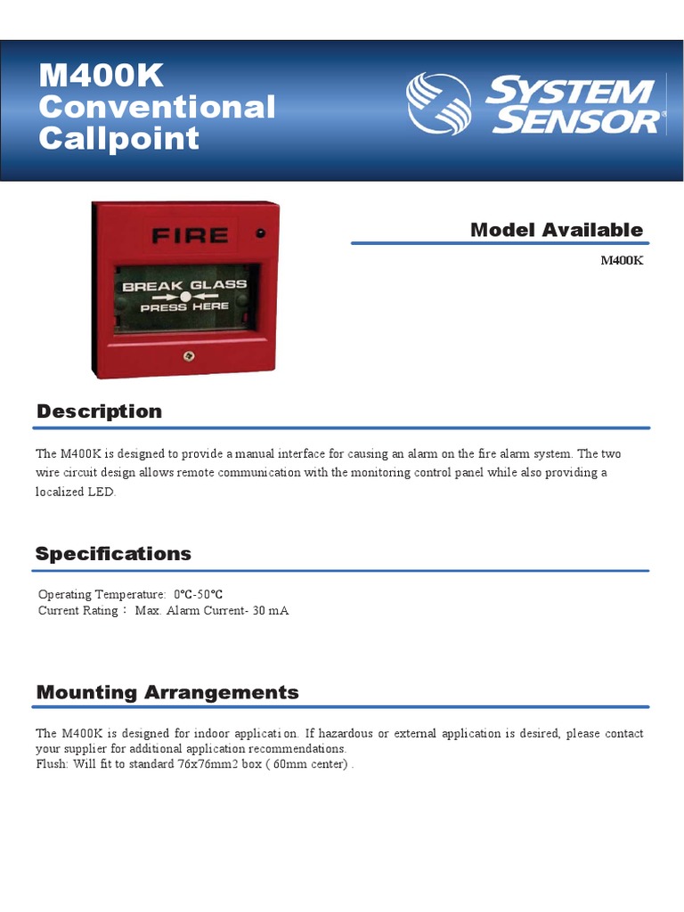 MCP M400K System Sensor | PDF | Electrical Engineering | Manufactured Goods