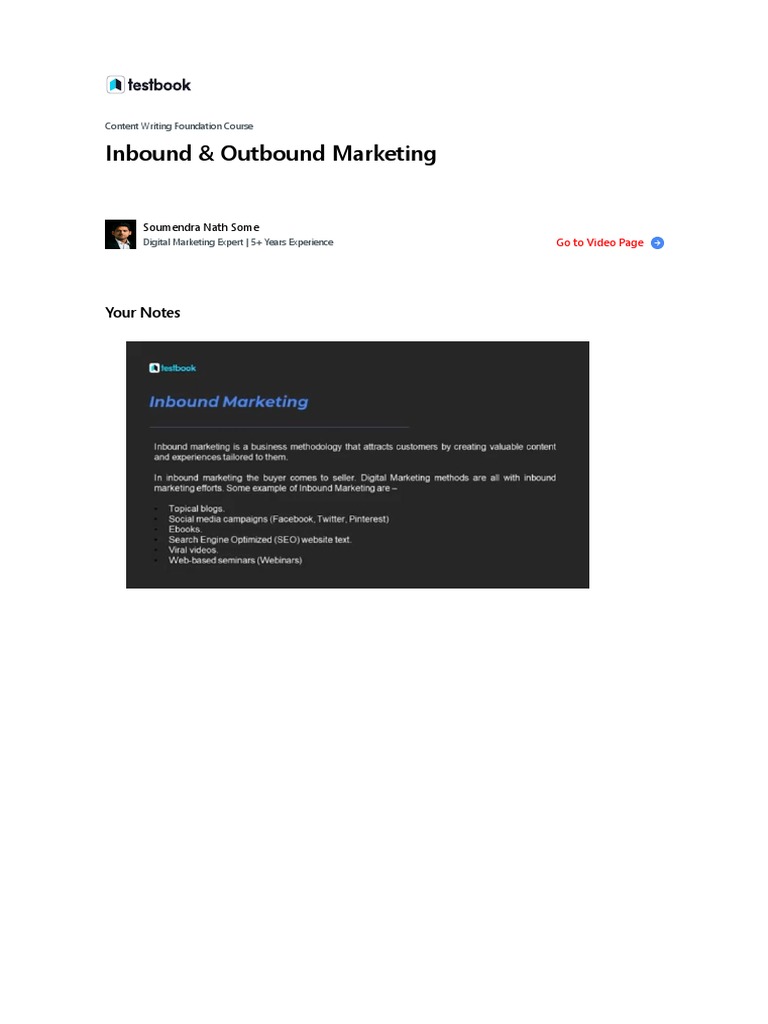 Inbound & Outbound Marketing - Notes | PDF