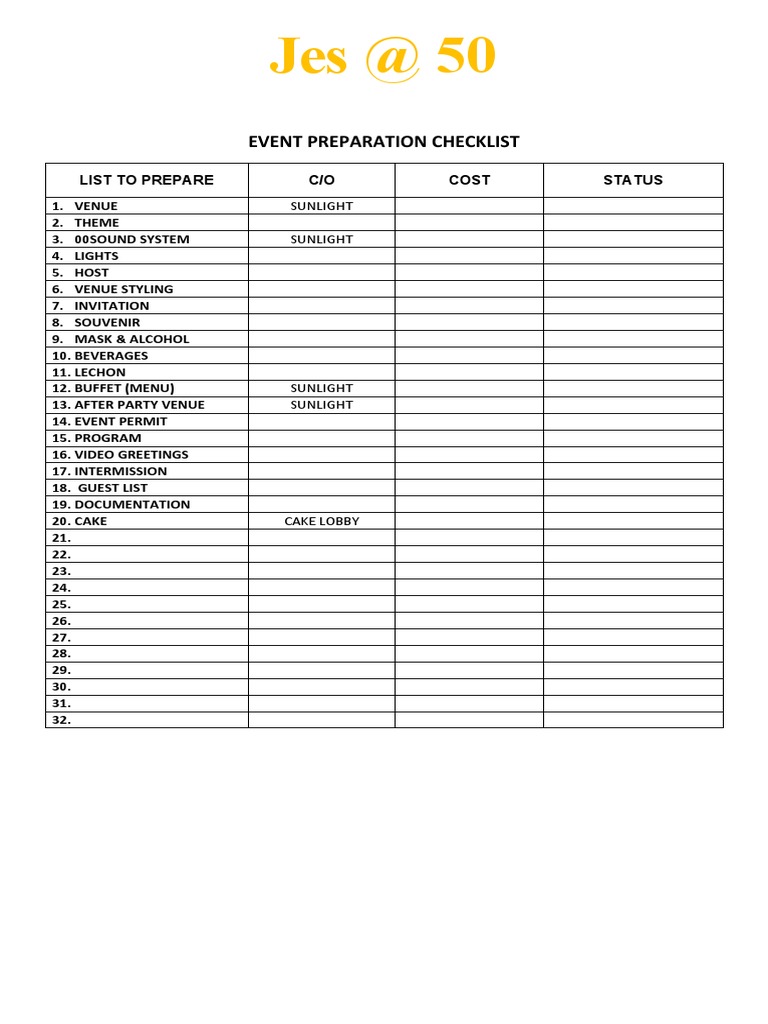 Event Preparation Checklist | PDF