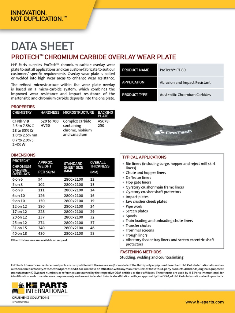 H-E Parts Data Sheet PT-80 Chromium Carbide | PDF | Chromium ...