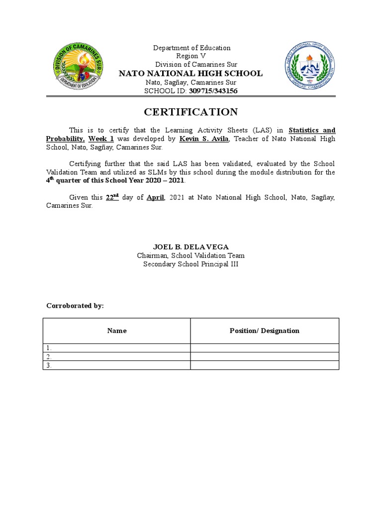 Certification: Nato National High School | PDF