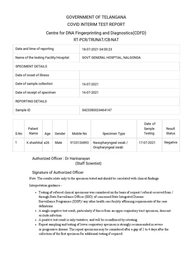 Telangana COVID Interim Test Report | PDF | Health Sciences | Immunology