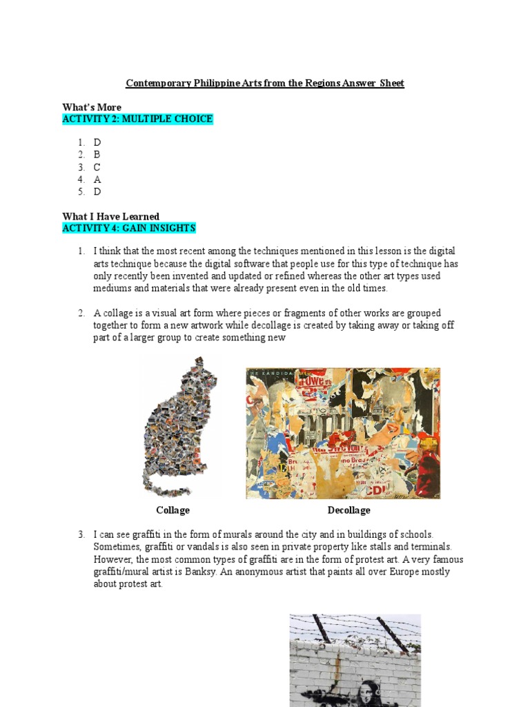 Contemporary Philippine Art Answer Sheet Week 8 | PDF