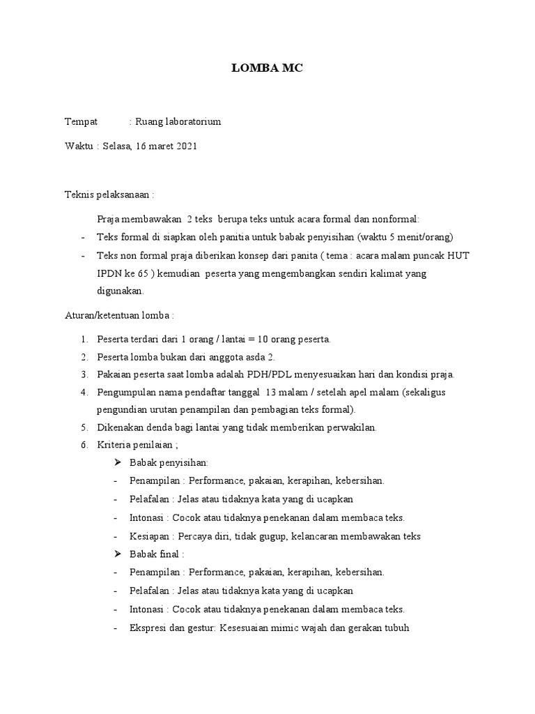 Juknis Lomba MC | PDF